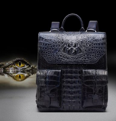 Luxury Genuine Crocodile Skin Backpack, Men’s Double Crocodile Shoulder Bag