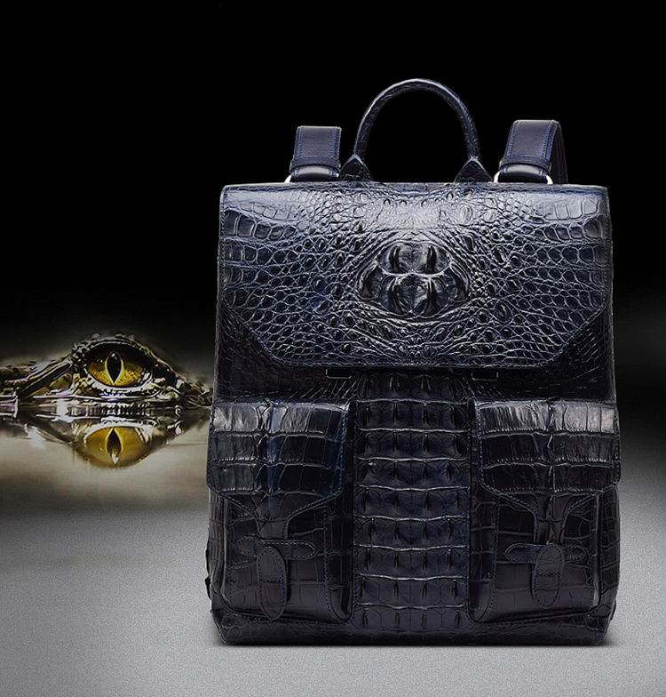 Luxury Genuine Crocodile Skin Backpack, Men’s Double Crocodile Shoulder Bag