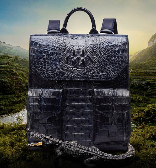 Luxury Genuine Crocodile Skin Backpack, Men’s Double Crocodile Shoulder Bag