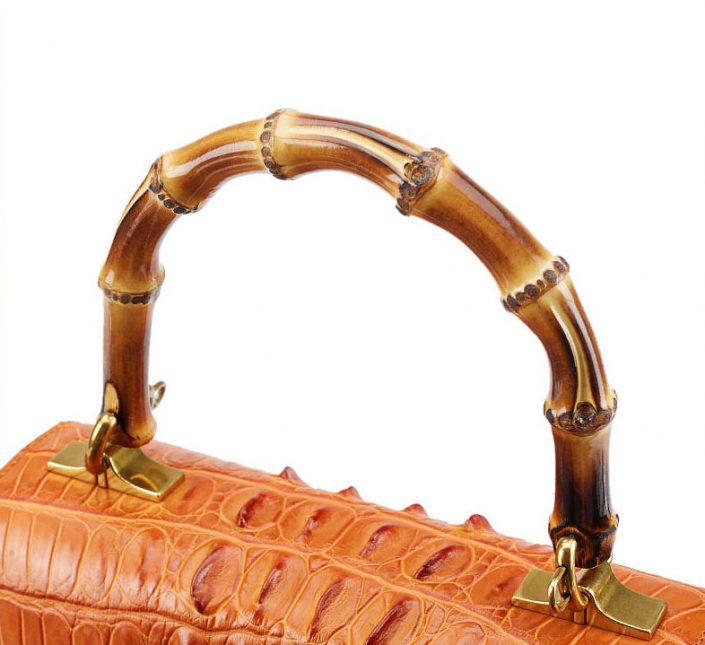 Crocodile Skin Shoulder Bag Crossbody Bag Handbag with Bamboo Handle
