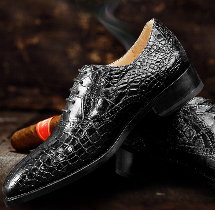 Mens Classic Modern Genuine Alligator Skin Cap-Toe Oxford Shoes