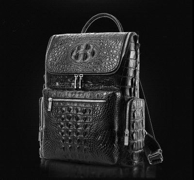 Men’s Genuine Crocodile Skin Backpack, Casual Travel Bag Extra Capacity ...