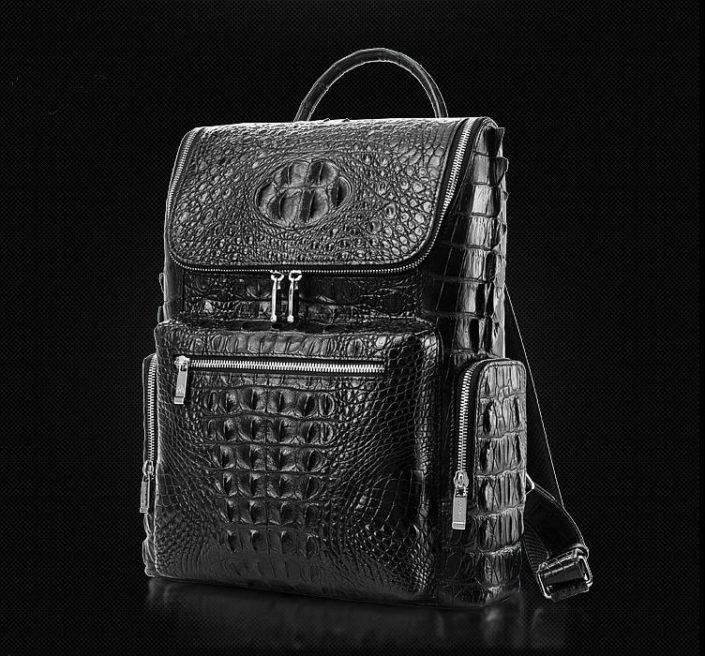 Men’s Genuine Crocodile Skin Backpack, Casual Travel Bag Extra Capacity ...