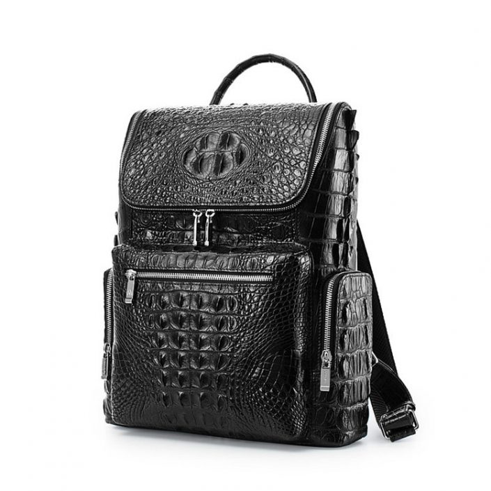 Men’s Genuine Crocodile Skin Backpack, Casual Travel Bag Extra Capacity ...