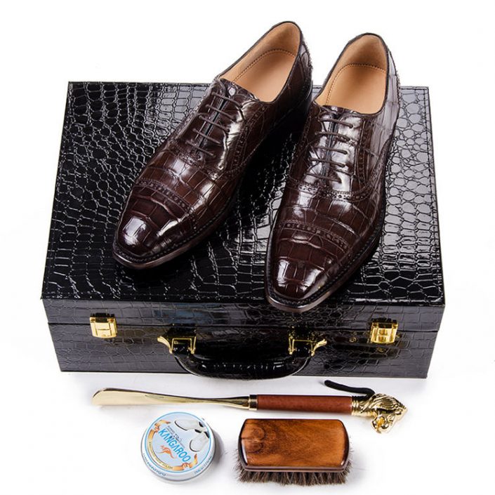 Classic Modern Round Cap Toe Alligator Leather Shoes
