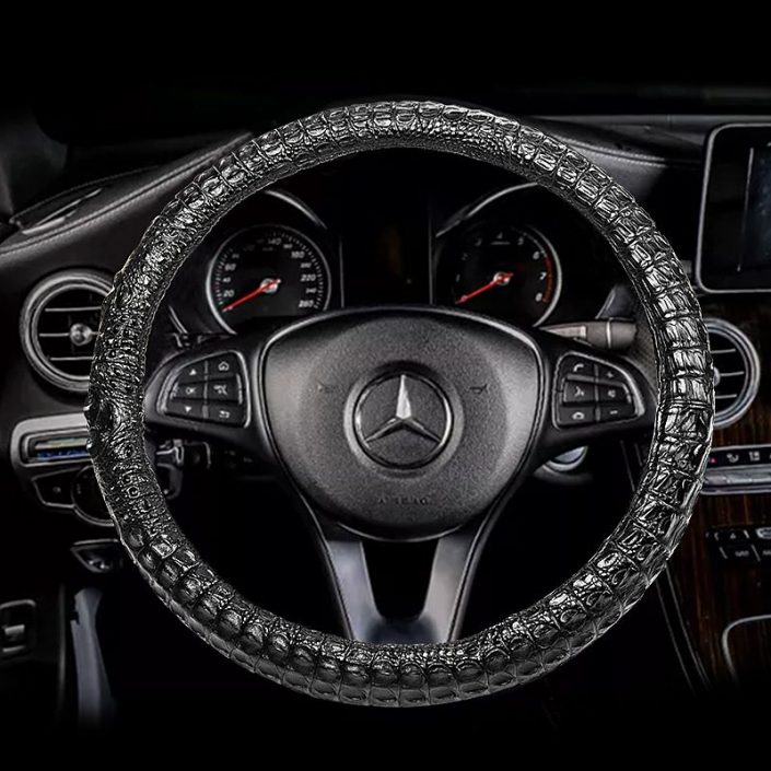 Crocodile & Alligator Leather Steering Wheel Cover Universal 15 inch