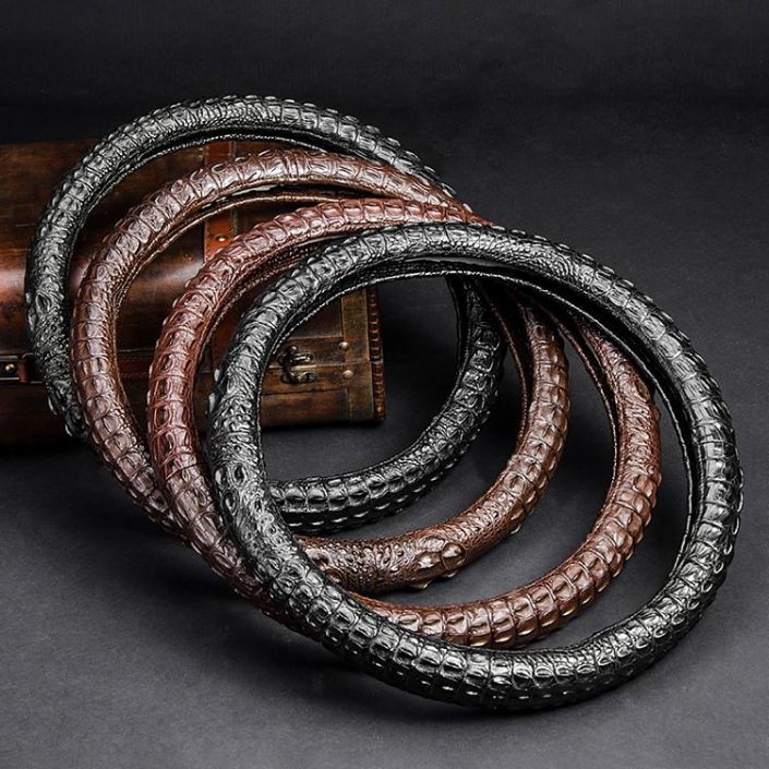Crocodile & Alligator Leather Steering Wheel Cover Universal 15 inch