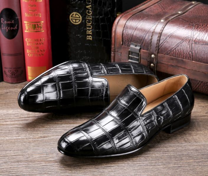 Handcrafted Men's Alligator Skin Slip-on Loafers Classic Business Shoes