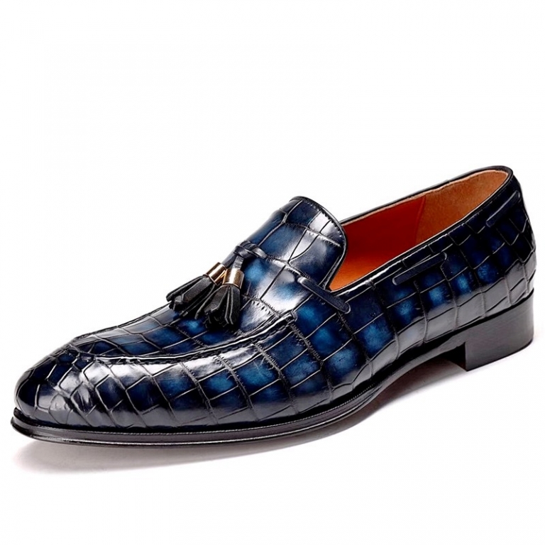 Men's Handmade Alligator Leather Tassel Slip-On Loafers Penny Loafers