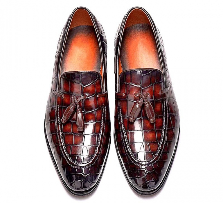 Men's Handmade Alligator Leather Tassel Slip-On Loafers Penny Loafers