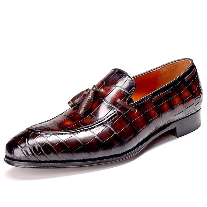 Men's Handmade Alligator Leather Tassel Slip-On Loafers Penny Loafers