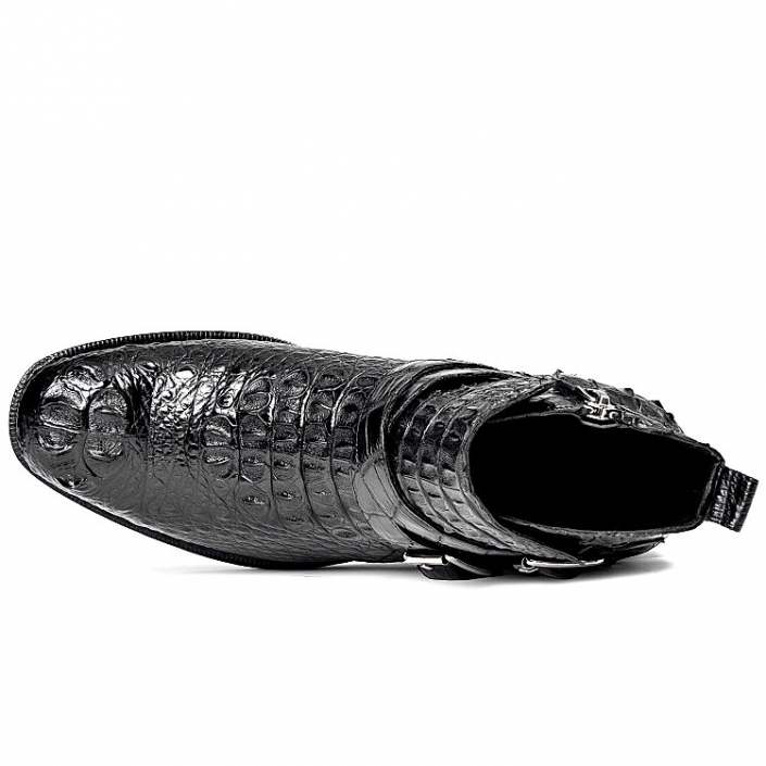 Crocodile Hornback Skin Zipper and Buckle Ankle Boots for Men