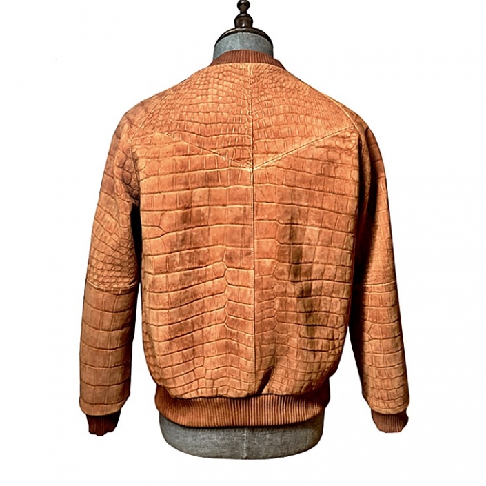 Stylish Suede Crocodile Leather Bomber Jackets