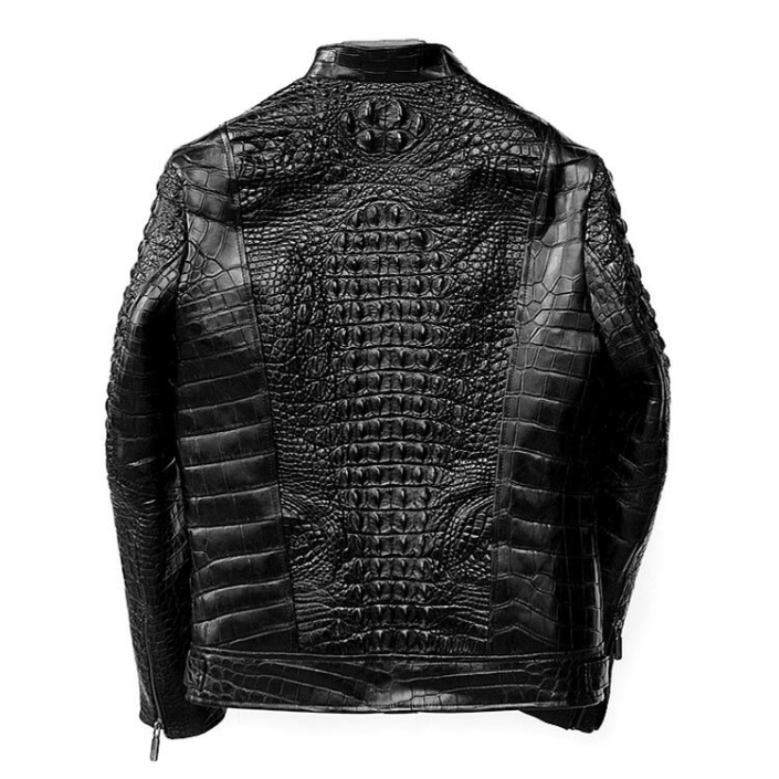 Black Crocodile Leather Biker Jackets