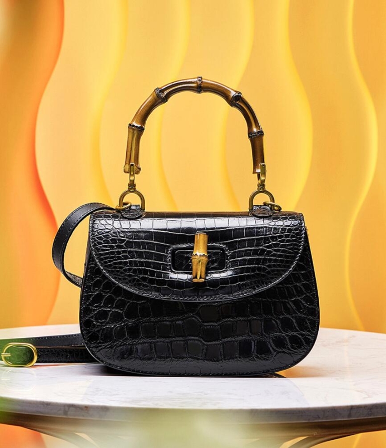 Alligator Handbags Bamboo Top Handle Purses