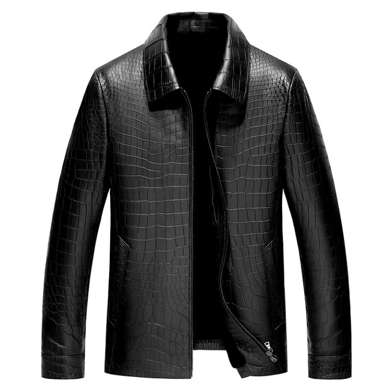 Black Crocodile Leather Biker Jackets