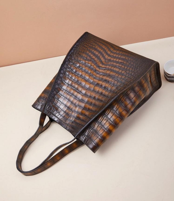 Unisex Alligator Tote Handbags Patina Shopping Bags