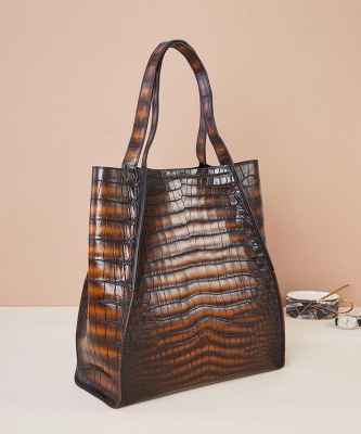 Unisex Alligator Tote Handbags Patina Shopping Bags