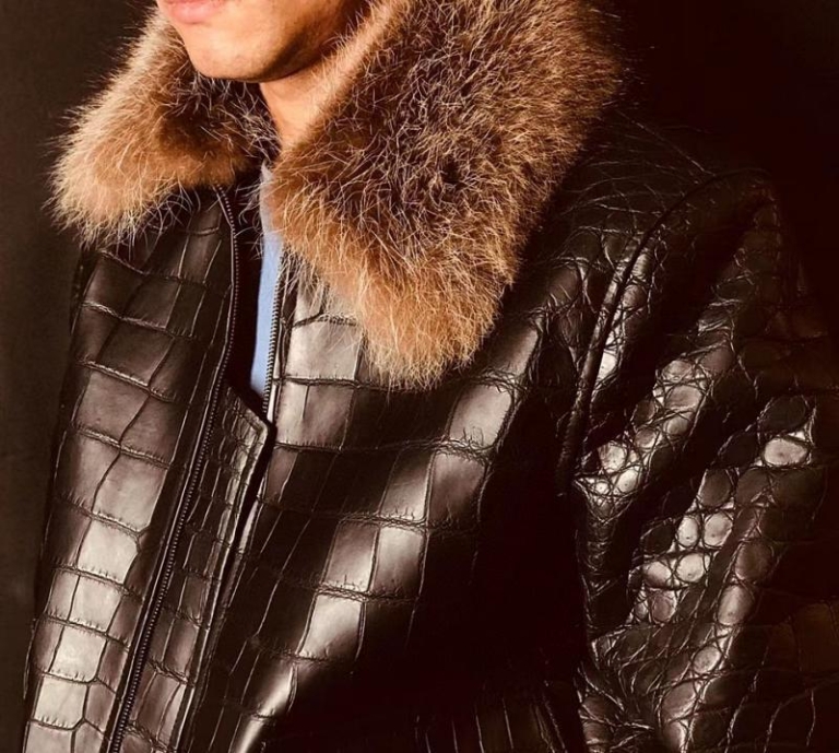 Classic Alligator Jacket with Removable Mink Collar