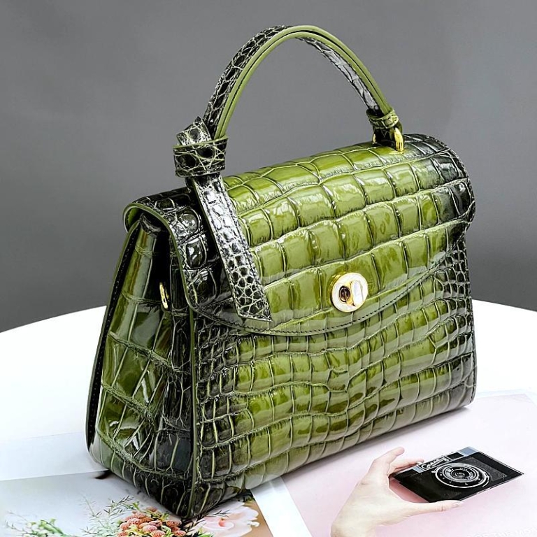 Green Alligator Leather Satchel Bags Top Handle Handbags