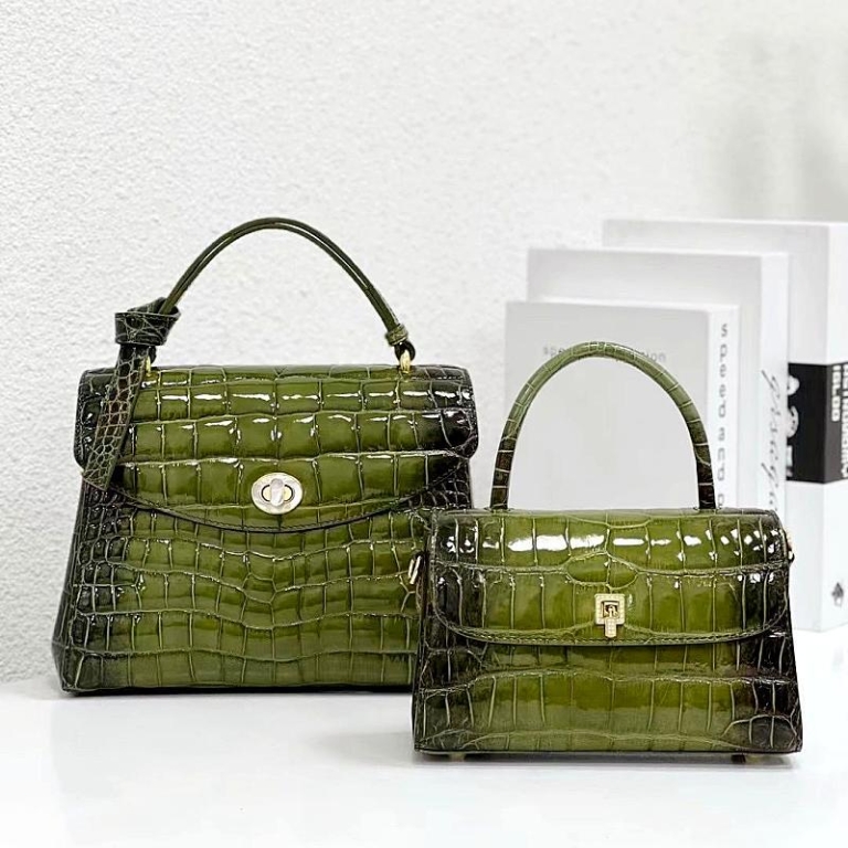 Green Alligator Leather Satchel Bags Top Handle Handbags