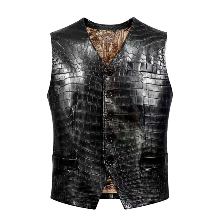 Alligator Motorcycle Vests V-Neck Waistcoats with Adjustable Strap
