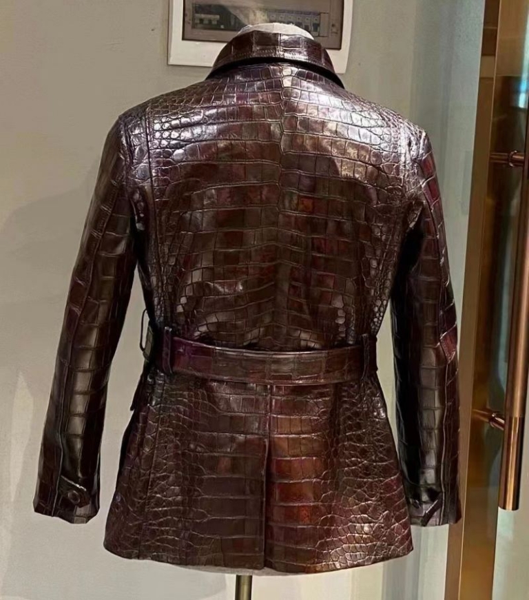 Stylish Motorcycle Crocodile Jacket With Waist Belt