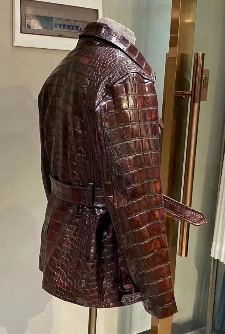 Stylish Motorcycle Crocodile Jacket With Waist Belt