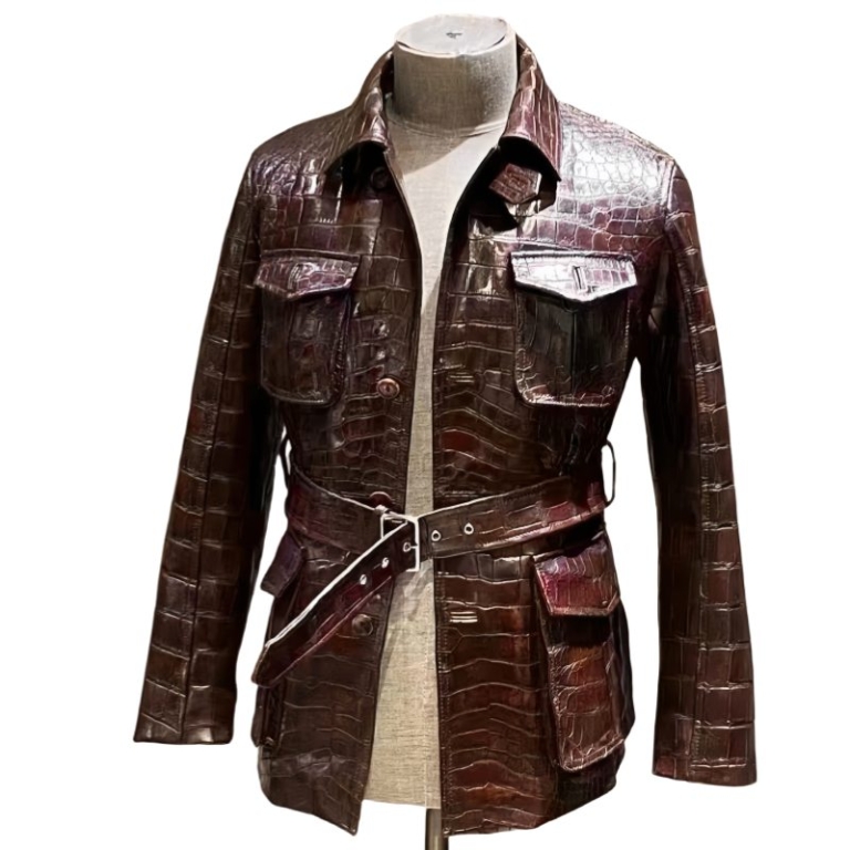 Men’s Alligator Leather Jacket Slim Fit Tucker Coat